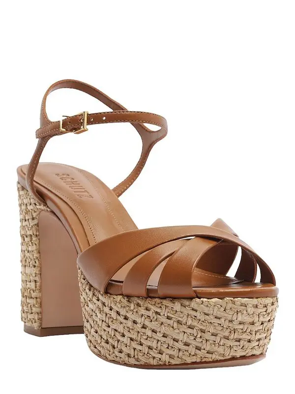 Schutz Keefa Raffia Espadrille Platform Sandals - Burnt Honey