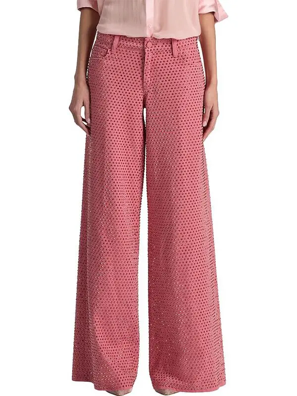 Alice + Olivia Embellished High-rise Wide-leg Jeans - Deep Rose/rose Gold