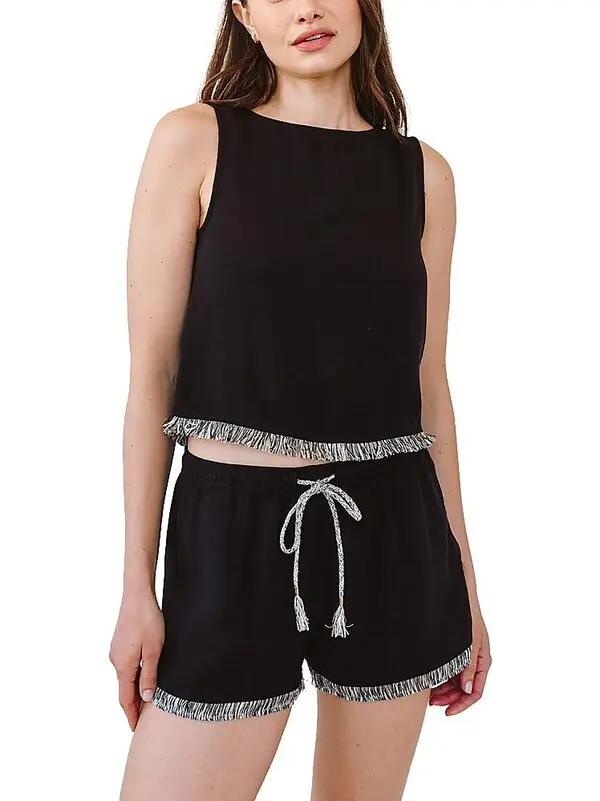 Bella Dahl Sleeveless Frayed Trim Tank - Black