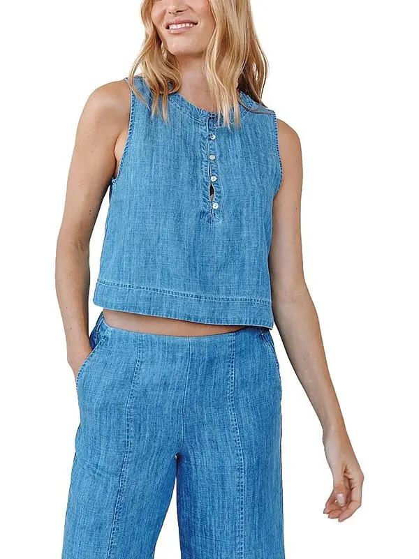 Bella Dahl Sleeveless Placket Pullover Top - Island Blue Wash