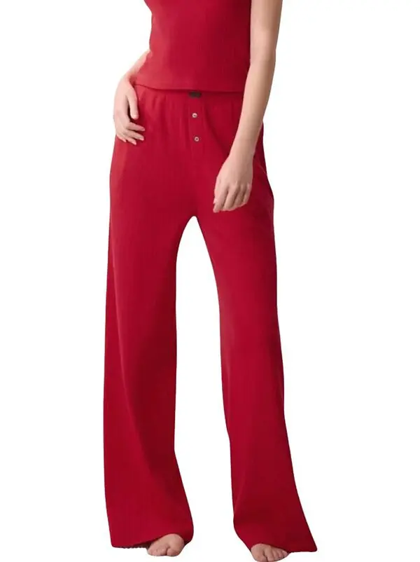 Lunya Pointelle Wide Leg Pant - Camellia Red