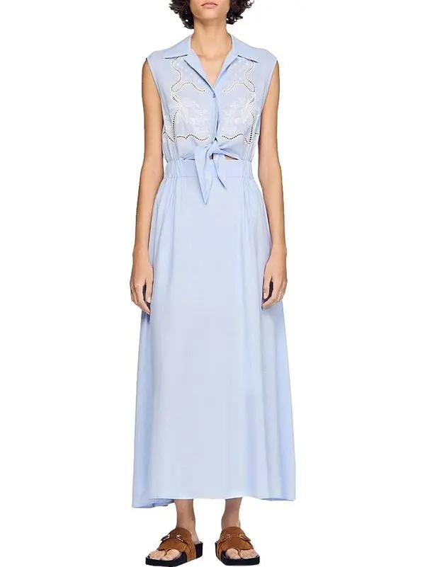 Sandro Cassandre Embroidered Maxi Dress - Sky Blue