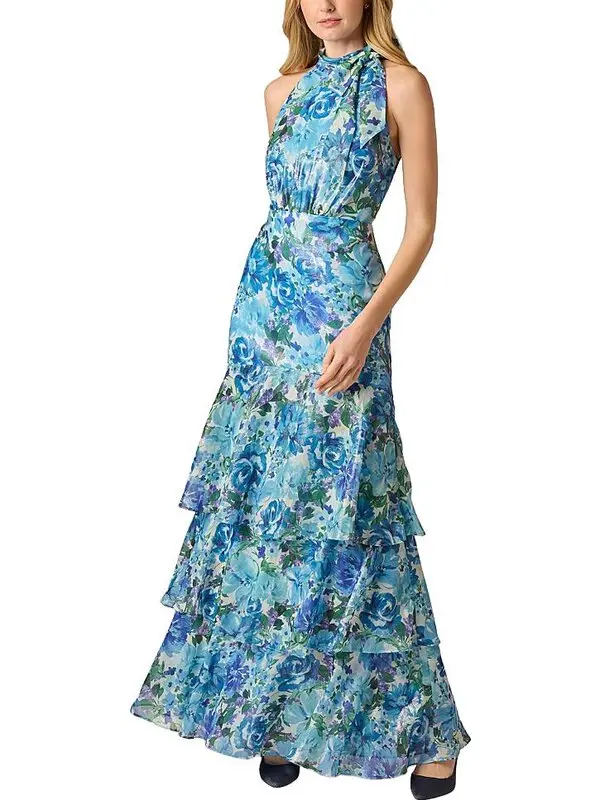 Adrianna Papell Glazed Chiffon Gown - Blue Multi