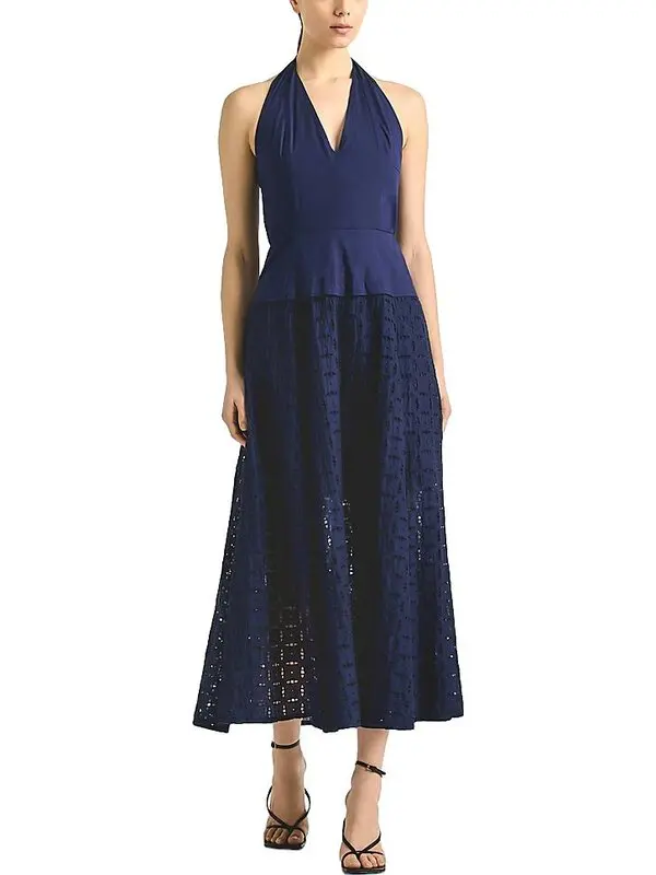 Derek Lam 10 Crosby Maris Eyelet Halter Dress - Navy