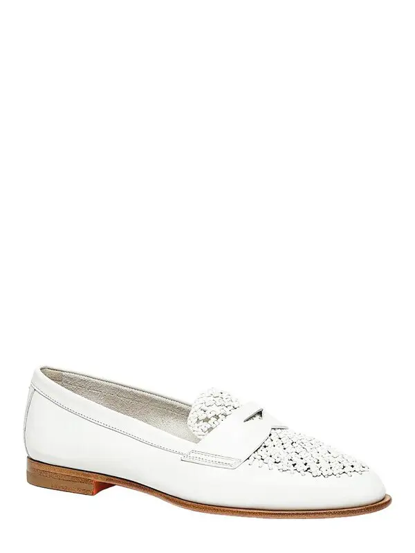 Santoni Leather Penny Loafer - White
