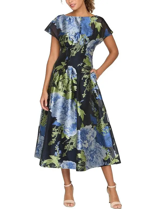 KAY UNGER Florene Tea Length Dress - Dark Blue