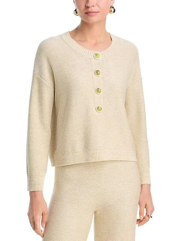 L'Agence Hadassah Loop Knit Henley Sweater - Vintage White