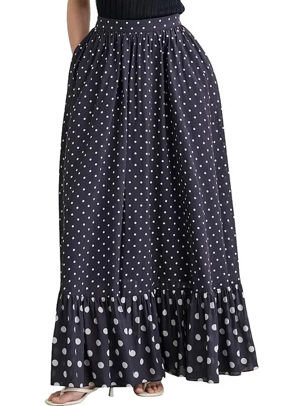 TOCCIN Goldie Tiered Maxi Skirt - Midnight Polka Dot