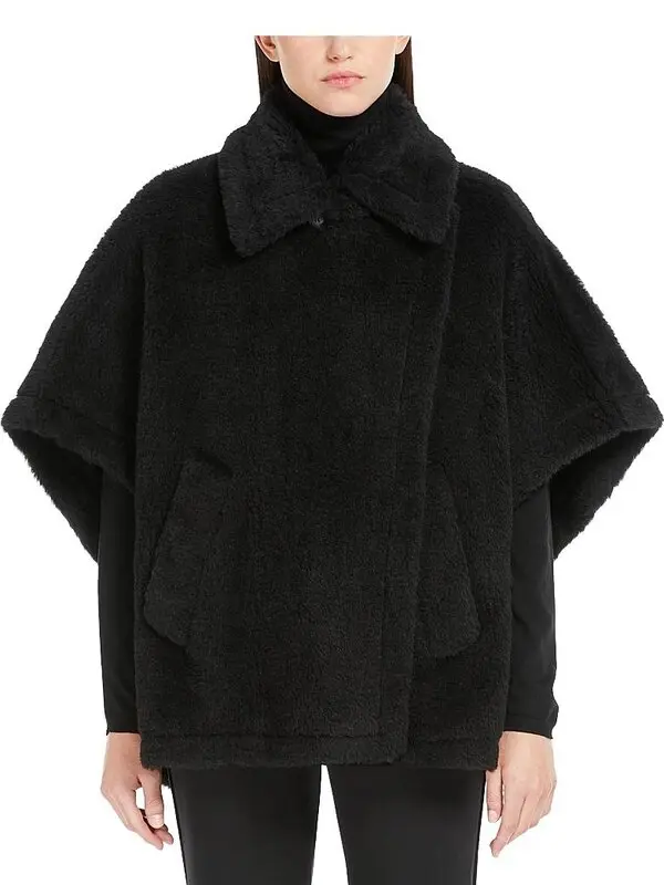 Max Mara Alpaca, Wool & Silk Teddy Poncho Jacket - Black