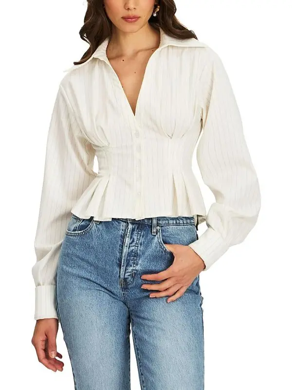 MISS CIRCLE Sylvia Pinstripe Pleated Shirt - White
