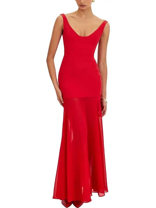 MISS CIRCLE Verona Flared Maxi Dress - Crimson