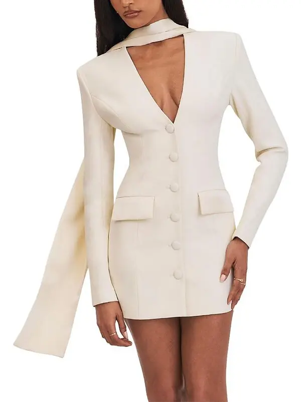 MISS CIRCLE Jeannie Blazer Mini Dress With Scarf - Cream