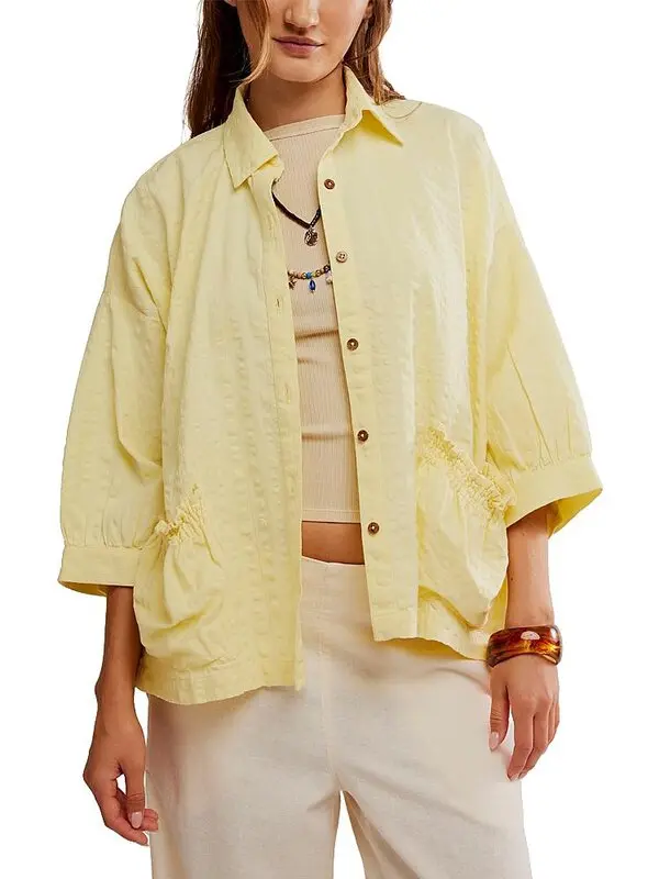 Free People Seersucker Shirt - Banana Cream