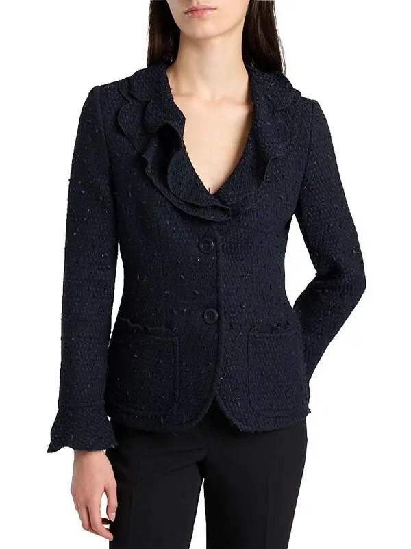Santorelli Celeste Ruffle Tweed Jacket - Midnight