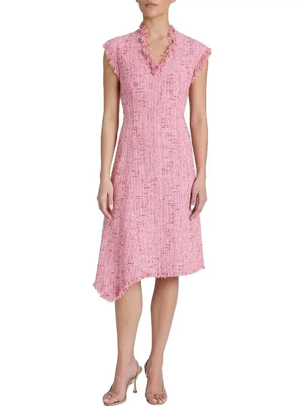 Santorelli Cici Asymmetric A-line Dress In Cotton Blend Tweed - Candy Pink
