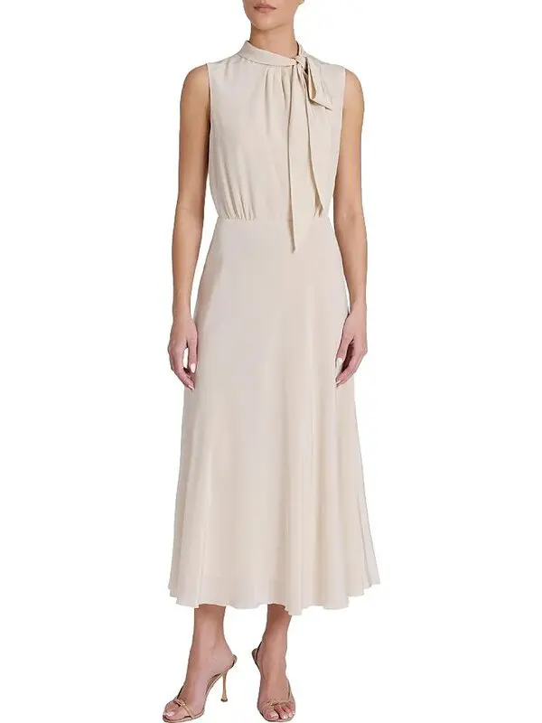 Santorelli Petra Sleeveless Mock Neck Midi Dress - Beige
