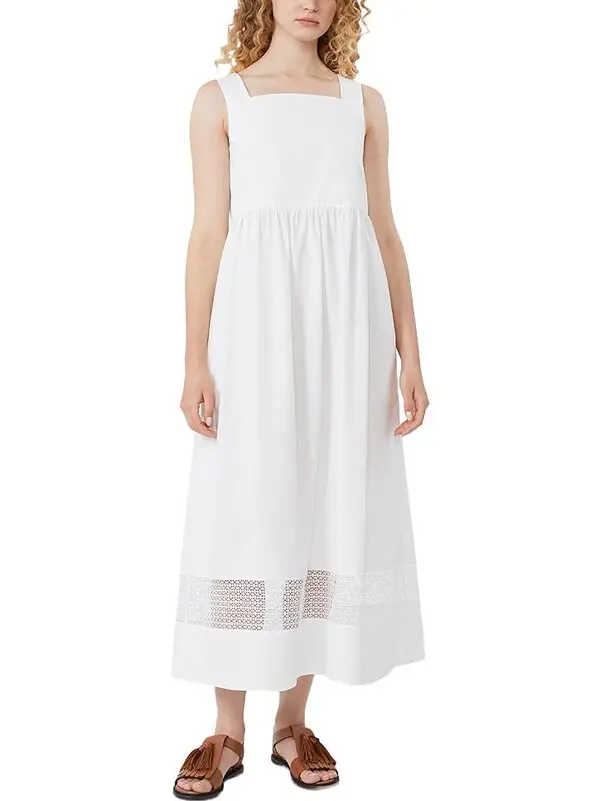 Max Mara Cotton Sleeveless Midi Dress With Lace Trim - White