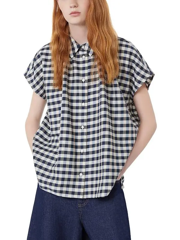 Max Mara Checkered Cotton Blend Shirt - Navy