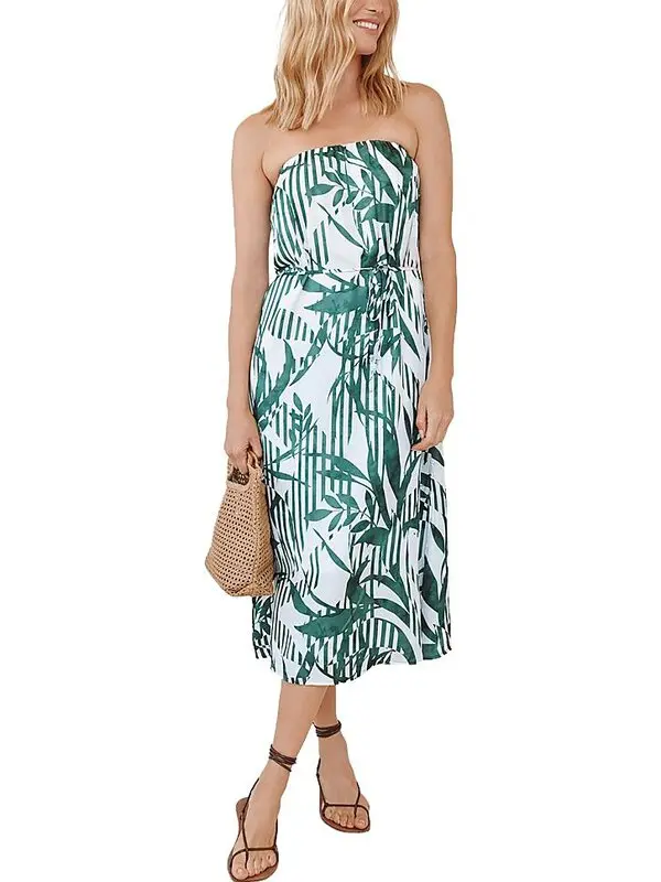 Bella Dahl Flowy Strapless Midi Dress - Palm Paradise
