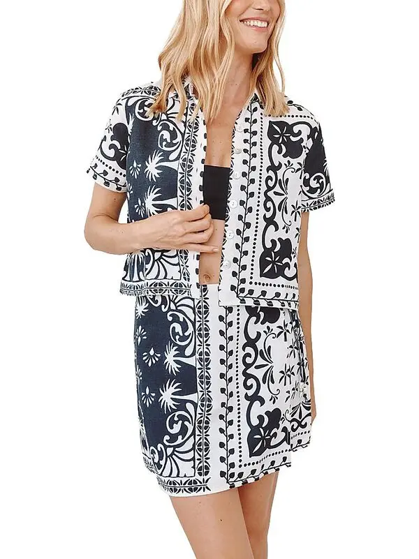Bella Dahl Bandana Short Sleeve Camp Shirt - Tropical Bandana Print