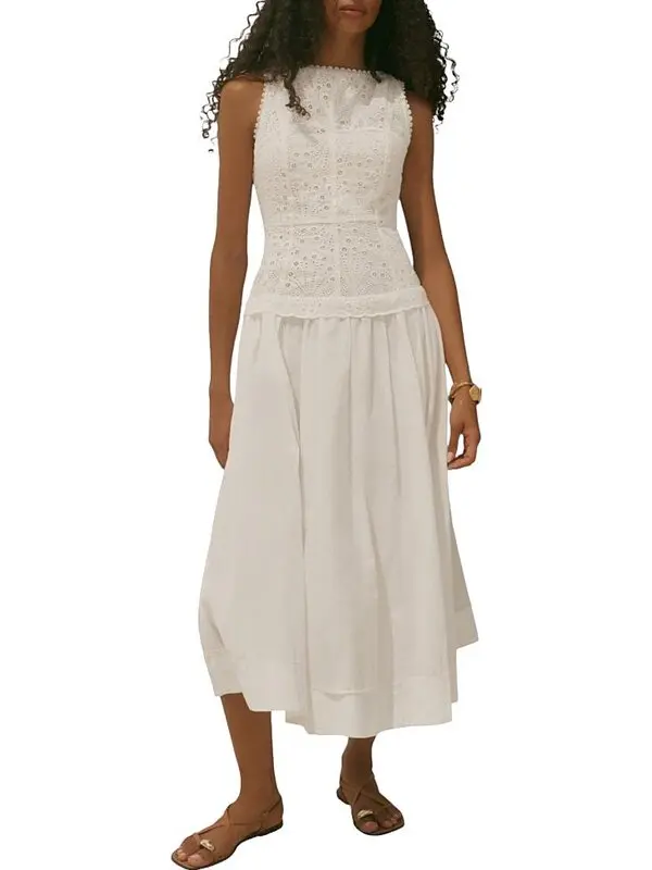 Mint Velvet Cotton Broderie Midi Dress - Ivory