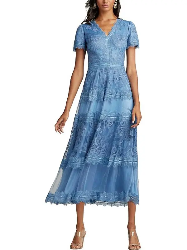 Tadashi Shoji Beatrice Tea-length Dress - Blue Stone
