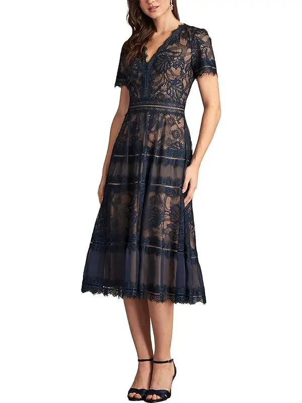 Tadashi Shoji Beatrice Tea-length Dress - Navy/nude