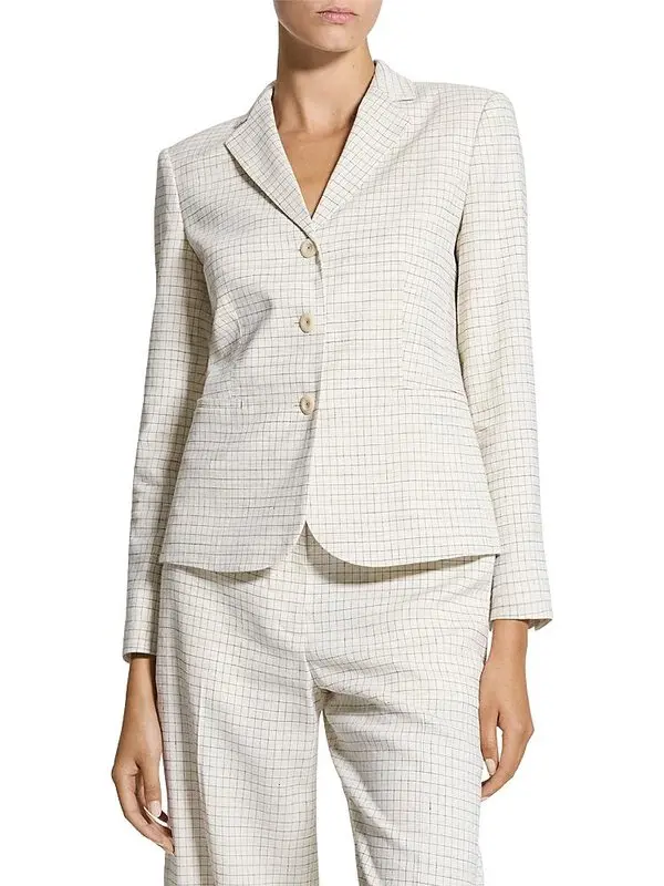 Theory Slim Check Blazer - Natural Multi