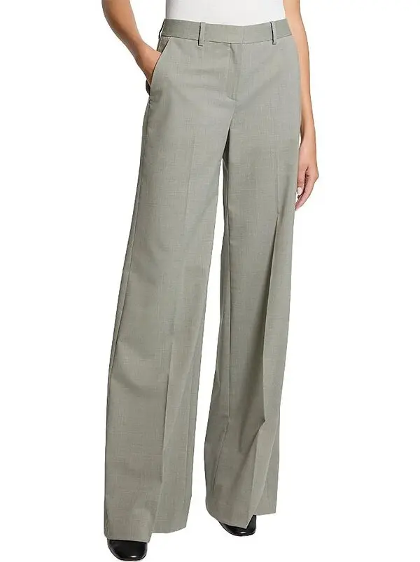Theory Fluid Flare Wool Gabardine Pants - Vetiver Melange
