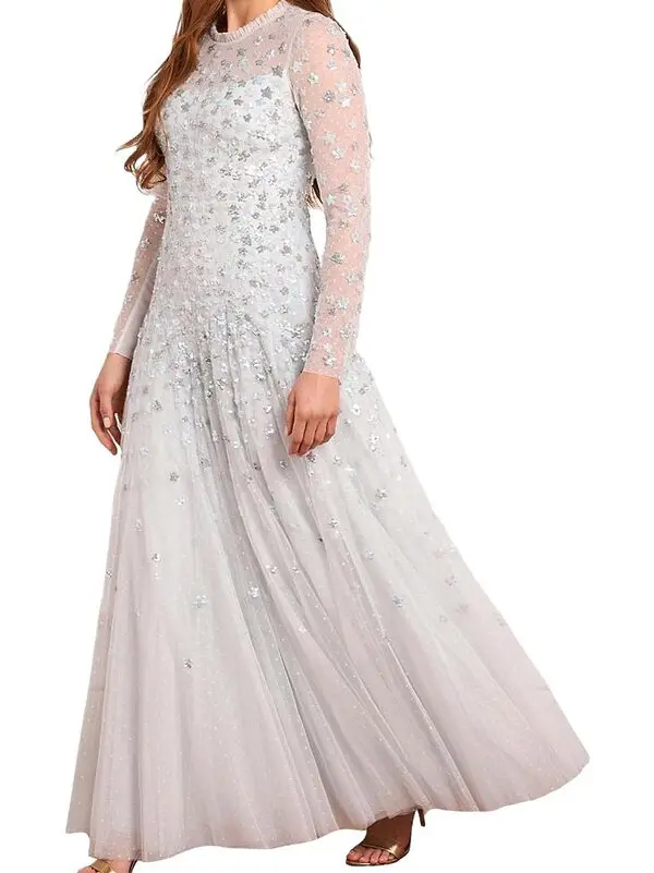 NEEDLE & THREAD Starry Nights Round Neck Gown - Ice Blue