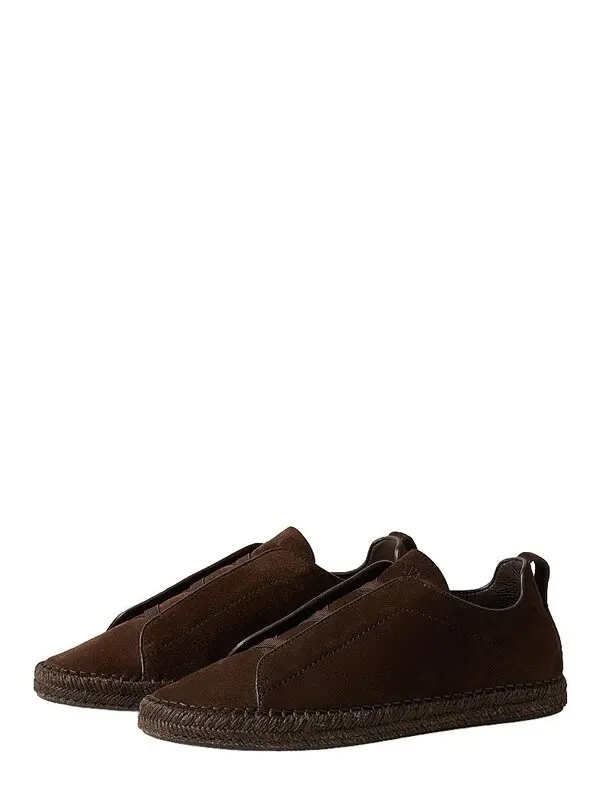 Zegna Suede Triple Stitch Espadrille Flats - Dark Brown