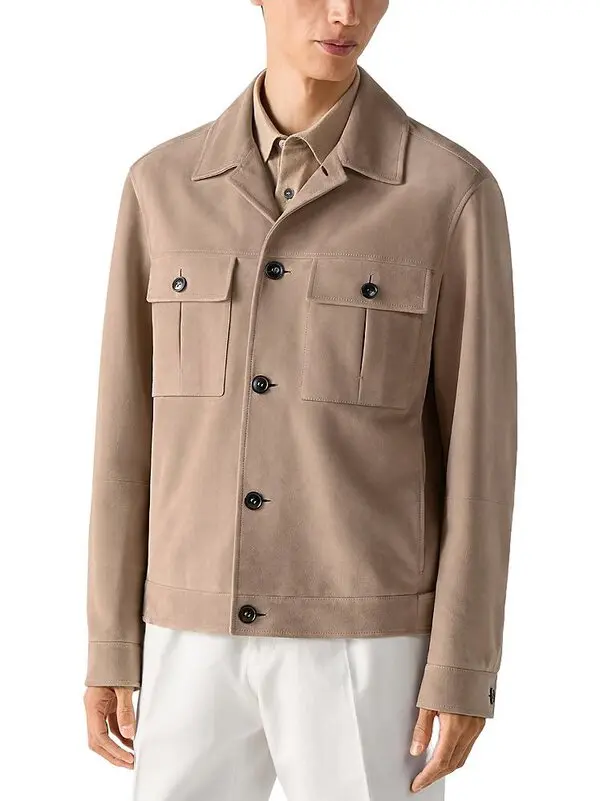 Zegna Oasi Leather Blouson Jacket - Light Taupe