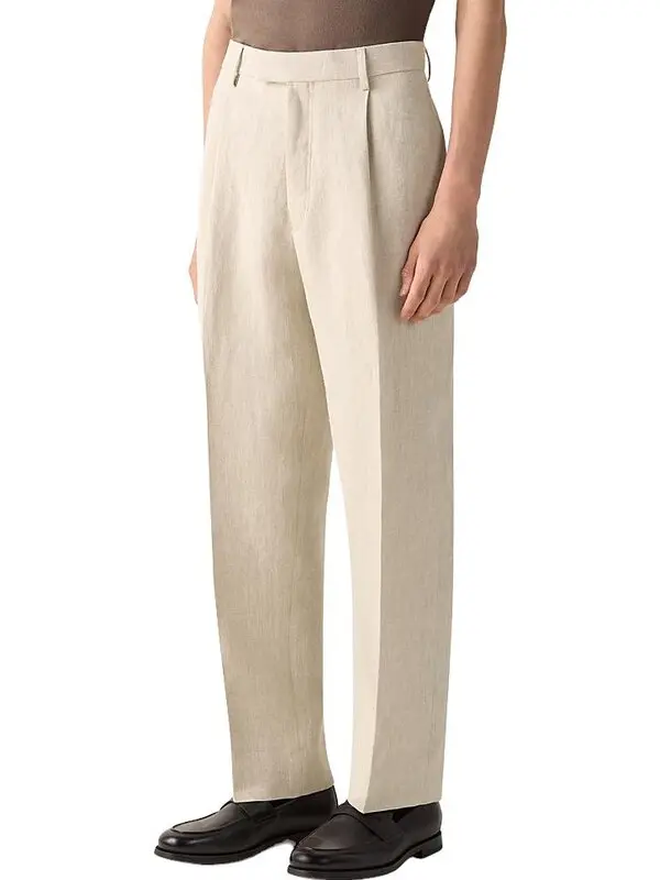 Zegna Pleated Linen Trousers - Light Taupe