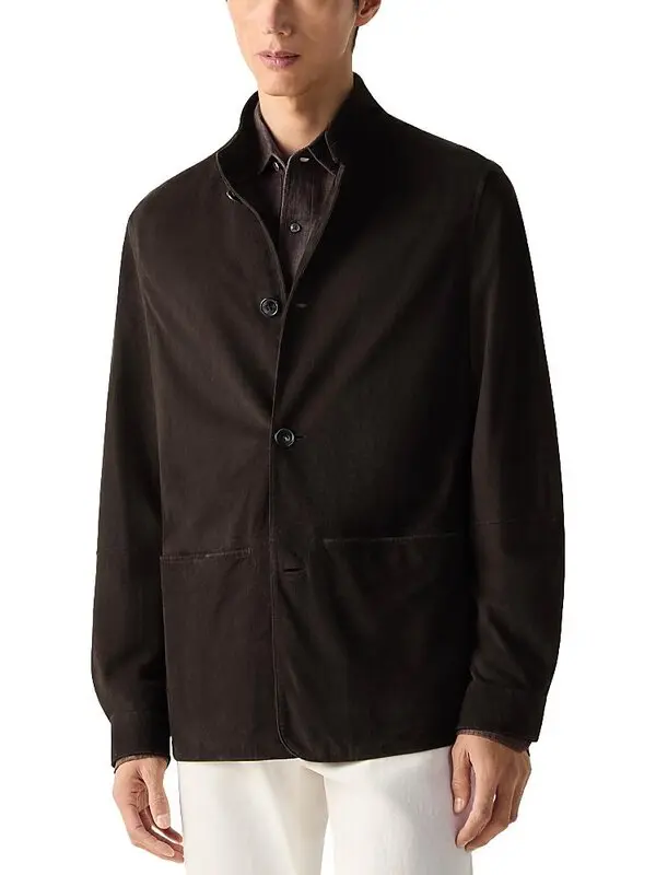 Zegna Conte Leather Chore Jacket - Dark Brown