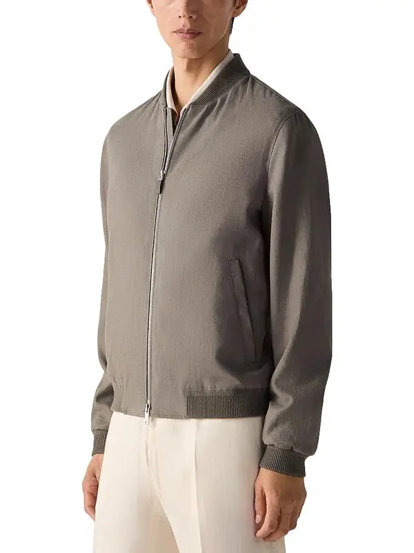 Zegna Oasi Lino Bomber Jacket - Dark Taupe