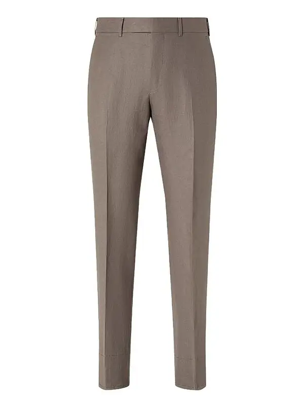 Zegna Oasi Lino Floral Pants - Dark Taupe