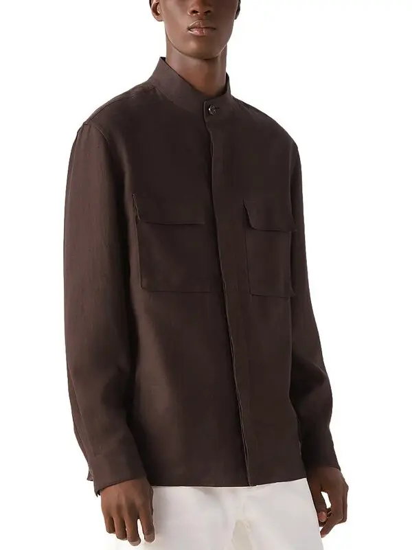 Zegna Oasi Lino Overshirt - Dark Brown