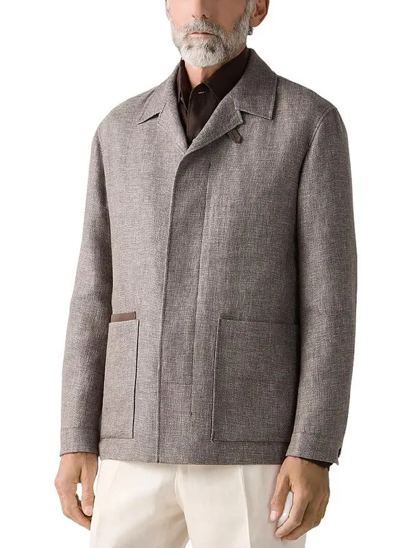 Zegna Slim Fit Cashmere, Linen, And Silk Chore Jacket - Dark Taupe
