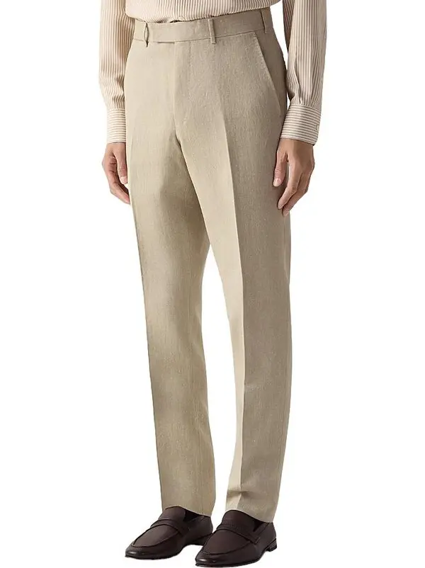 Zegna Slim Fit Oasi Lino Trousers - Light Taupe