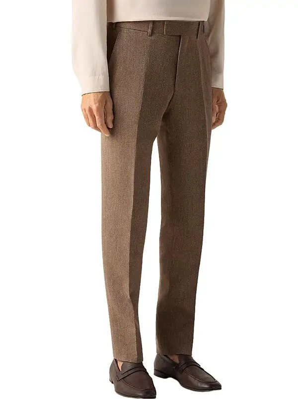 Zegna Slim Fit Oasi Lino Trousers - Dark Taupe