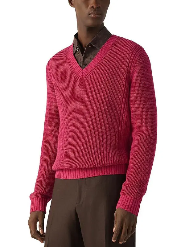 Zegna Cotton And Silk V Neck Shirt - Dark Pink