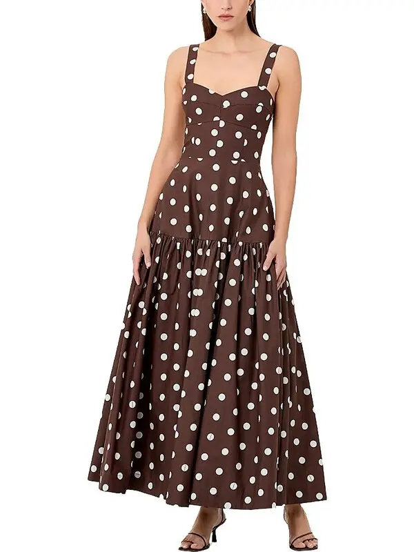 NICHOLAS Valeria Sleeveless Midi Dress - Mocha Polkadot