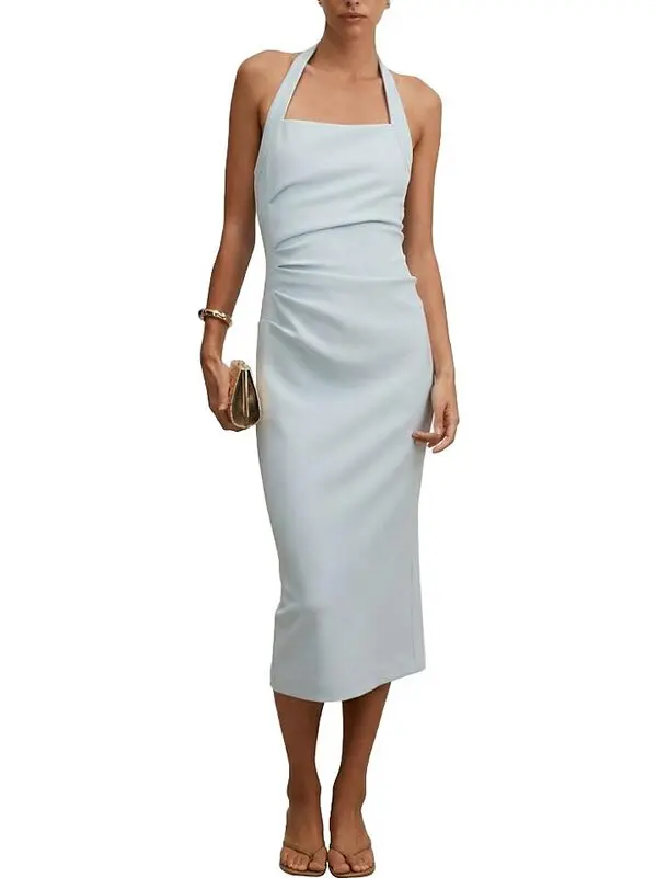 EVER NEW Halter Ruched Bodycon Dress - Soft Blue