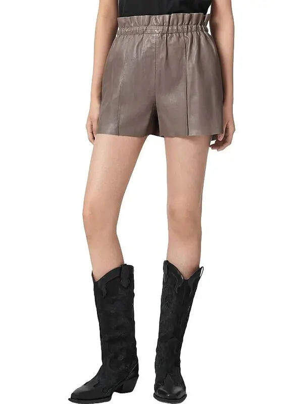 ALLSAINTS Fran Leather Shorts - Mole Brown