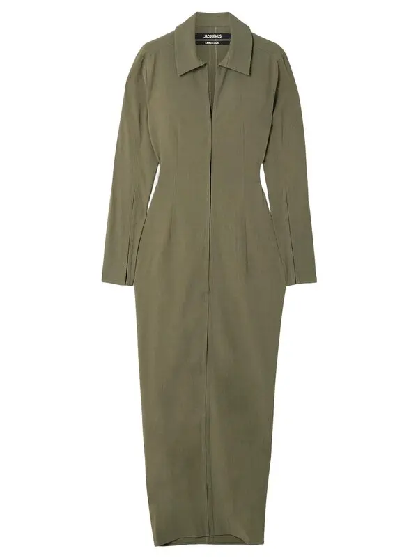 Jacquemus Obiou Cutout Woven Maxi Shirt Dress - Army Green