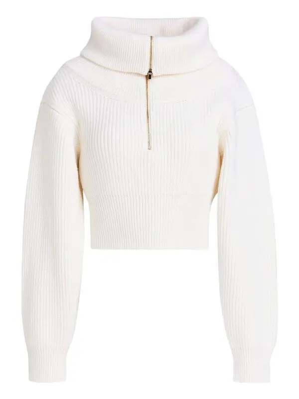 Jacquemus Risoul Cropped Ribbed Wool Half-zip Sweater - Ivory