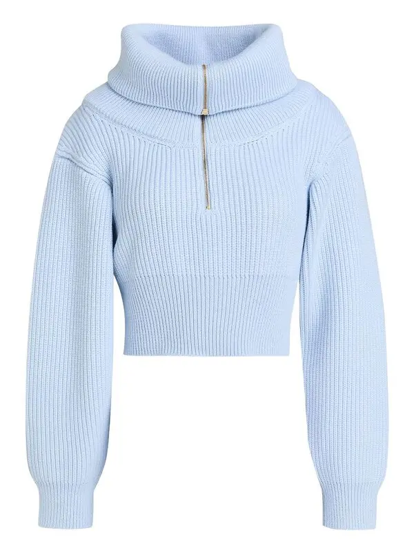 Jacquemus Risoul Cropped Ribbed Wool Half-zip Sweater - Sky Blue