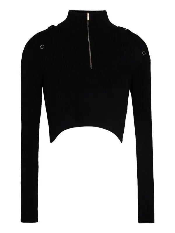 Jacquemus Cropped Ribbed Knit Half-zip Turtleneck Sweater - Black