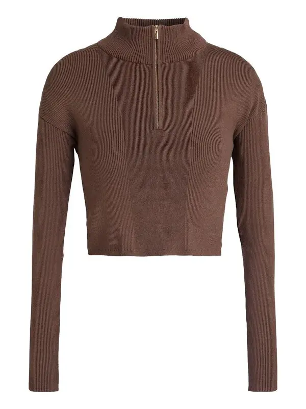 Jacquemus Cropped Ribbed Knit Half-zip Turtleneck Sweater - Brown