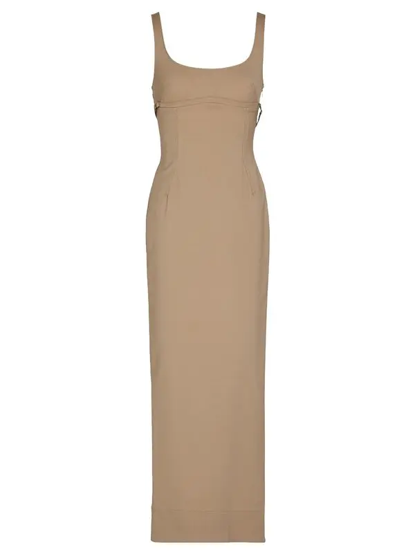 Jacquemus Valdu Cutout Wool-blend Twill Maxi Dress - Sand